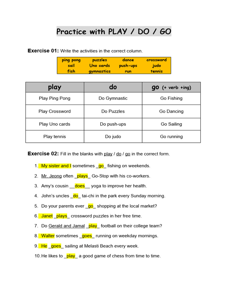 Play, Do, Go: Activity Practice Guide | PDF