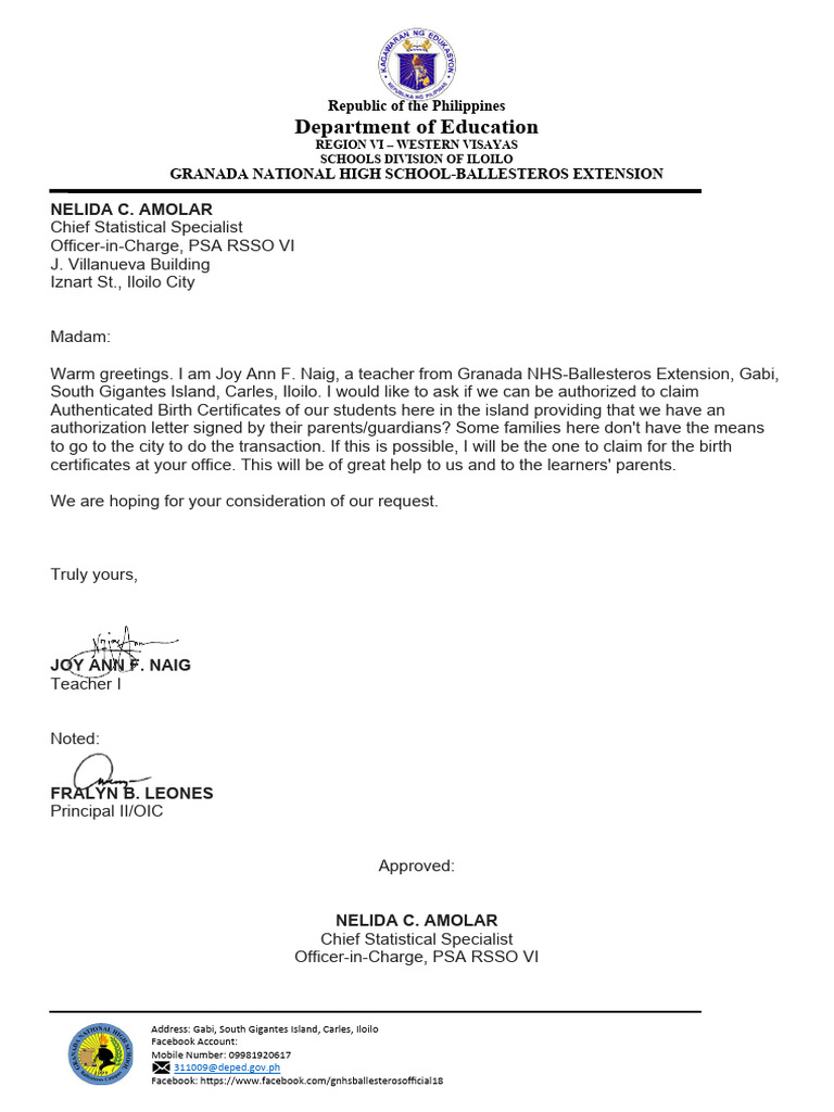 Request for Student Birth Certificates | PDF