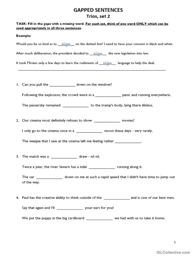 Gapped Sentences Exercise Set 2 | PDF
