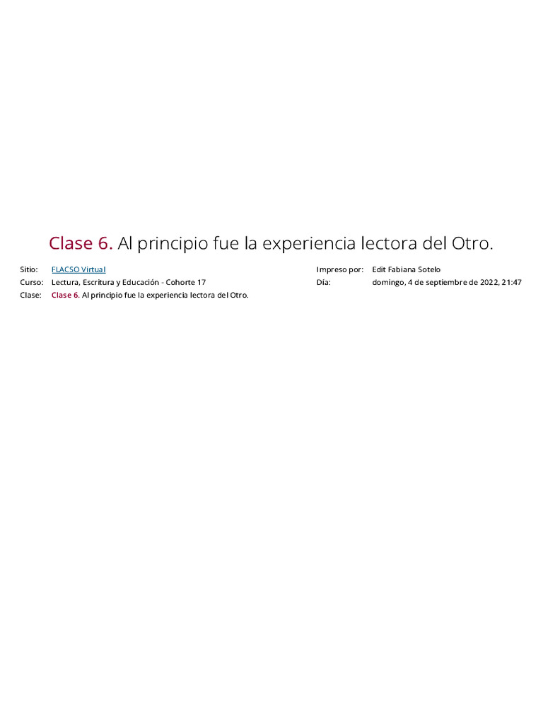 Clase 6. Al Principio Fue La Experiencia Lectora Del Otro | PDF ...