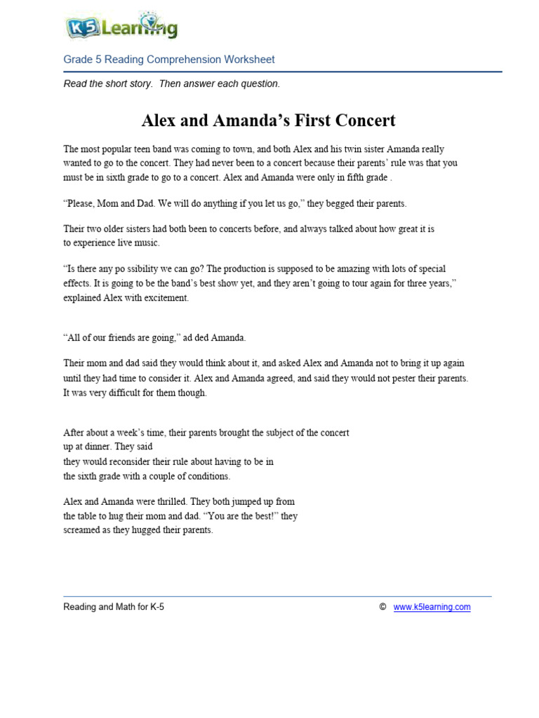 Grade 5 Concert Reading Worksheet | PDF