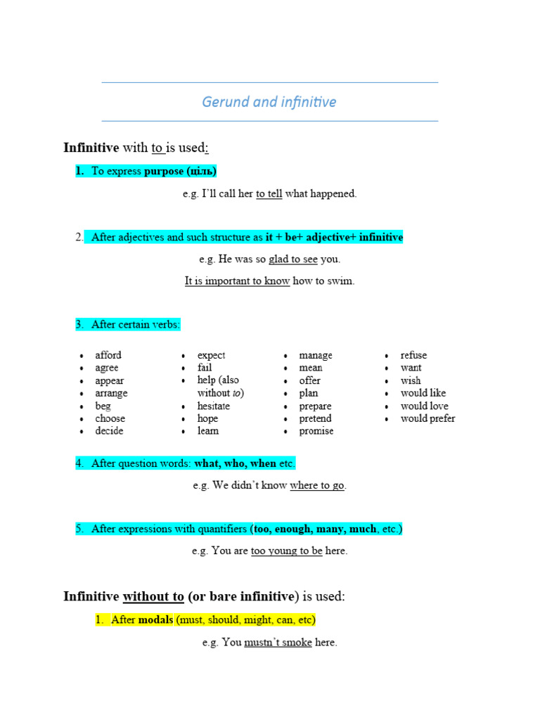 gerund and infinitive | PDF | Verb | Adjective