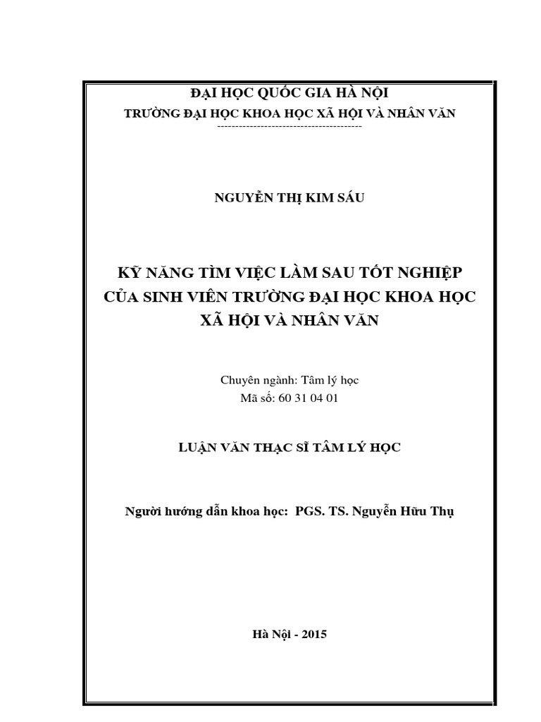 Kỹ năng tìm việc làm sau tốt nghiệp của sinh viên trường ĐH KHXH&NV | PDF