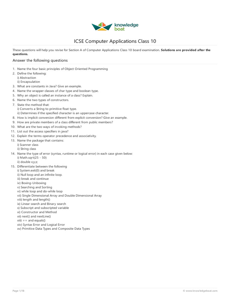 Kboat Ca Revision | PDF | Class (Computer Programming) | Method (Computer Programming)