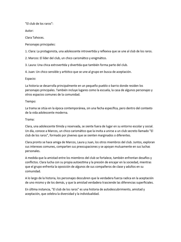 5 - Resumen Libro El club de los raros | PDF