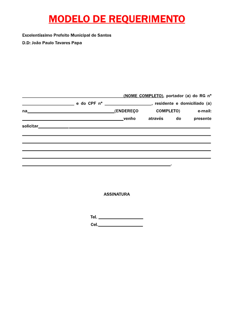 MODELO DE REQUERIMENTO PREFEITURA | PDF