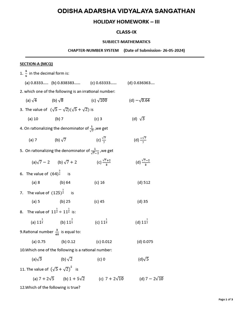 Class IX Math | PDF | Numbers | Rational Number