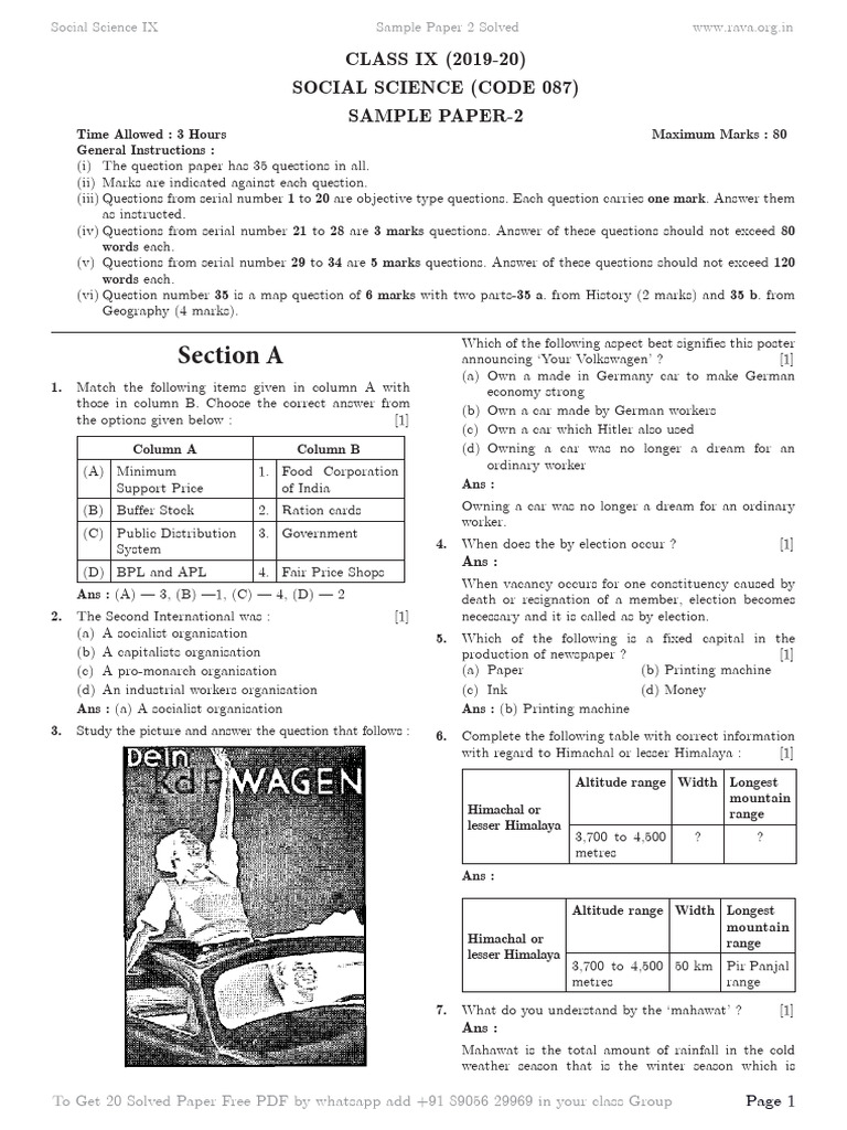 Social Science IX Sample Paper 2 Solutions | PDF | Apartheid | Monsoon