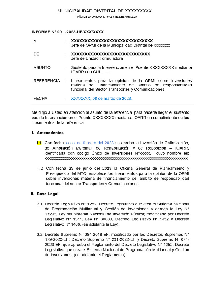 Informe Referencial, UFs - Formato 7-c | PDF | La carretera | Economias