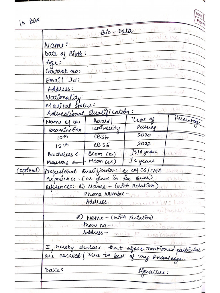 Bio Data Format | PDF