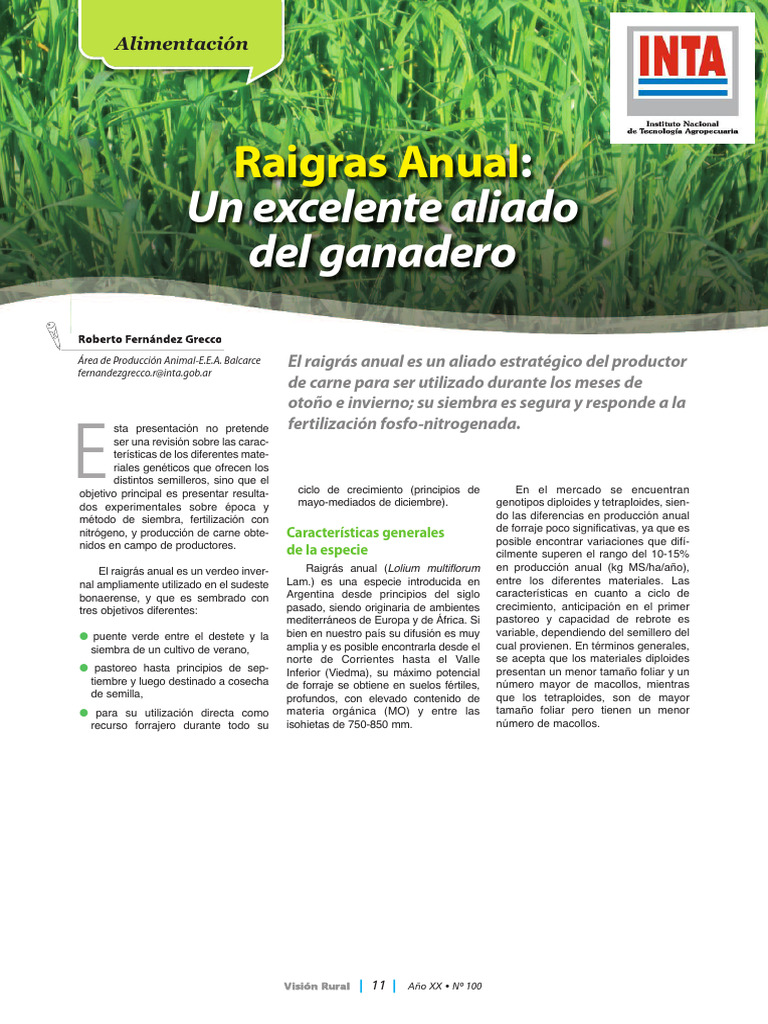 Raigrás Anual: Siembra y Fertilización Efectiva | PDF | Pasto | Agricultura