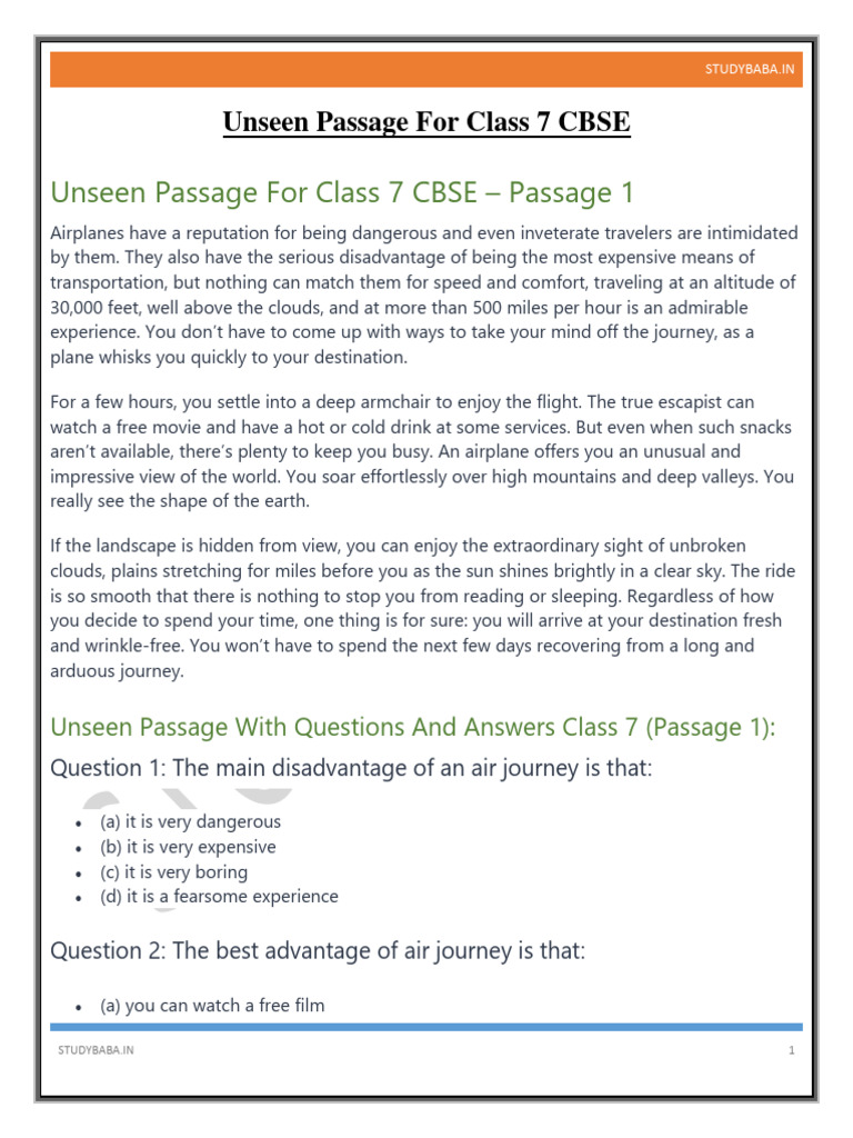 Unseen Passages and Questions for Class 7 | PDF | Waste | Engines