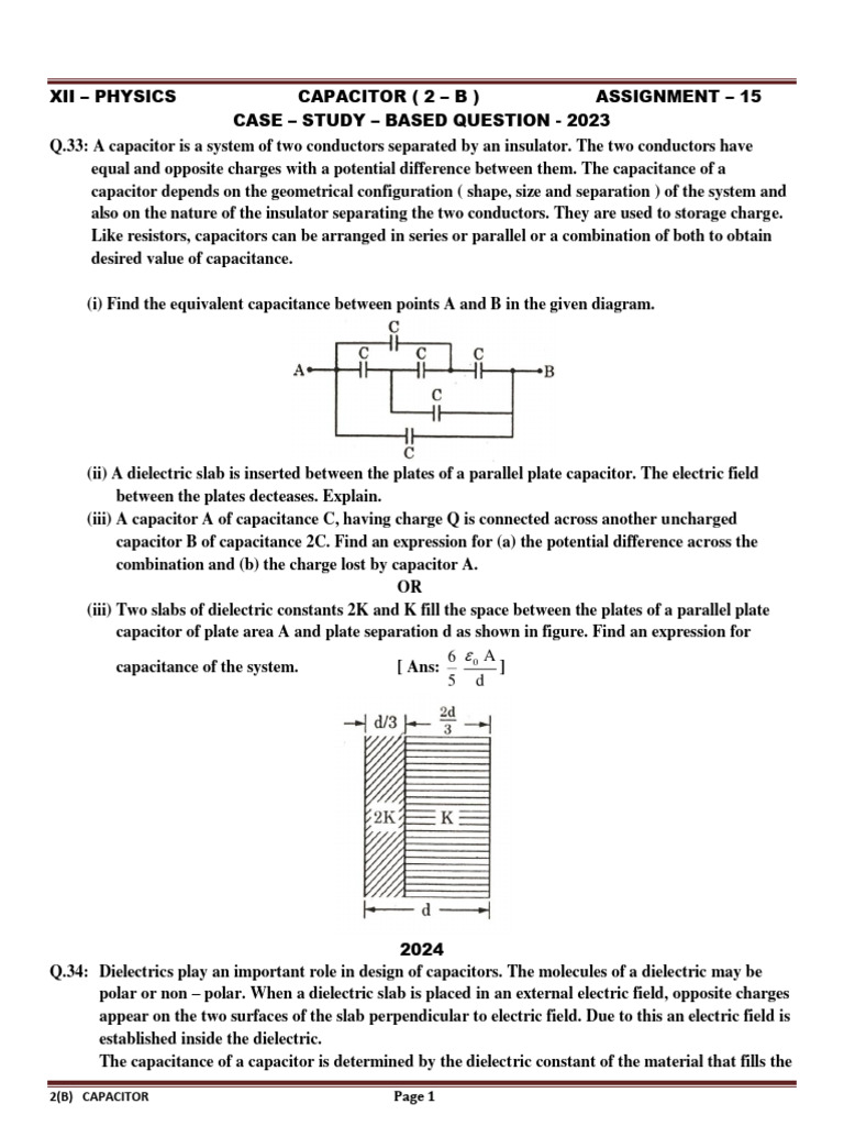 2 (B) 2024 - Capacitor - Assignment - 15 | PDF | Capacitor | Dielectric