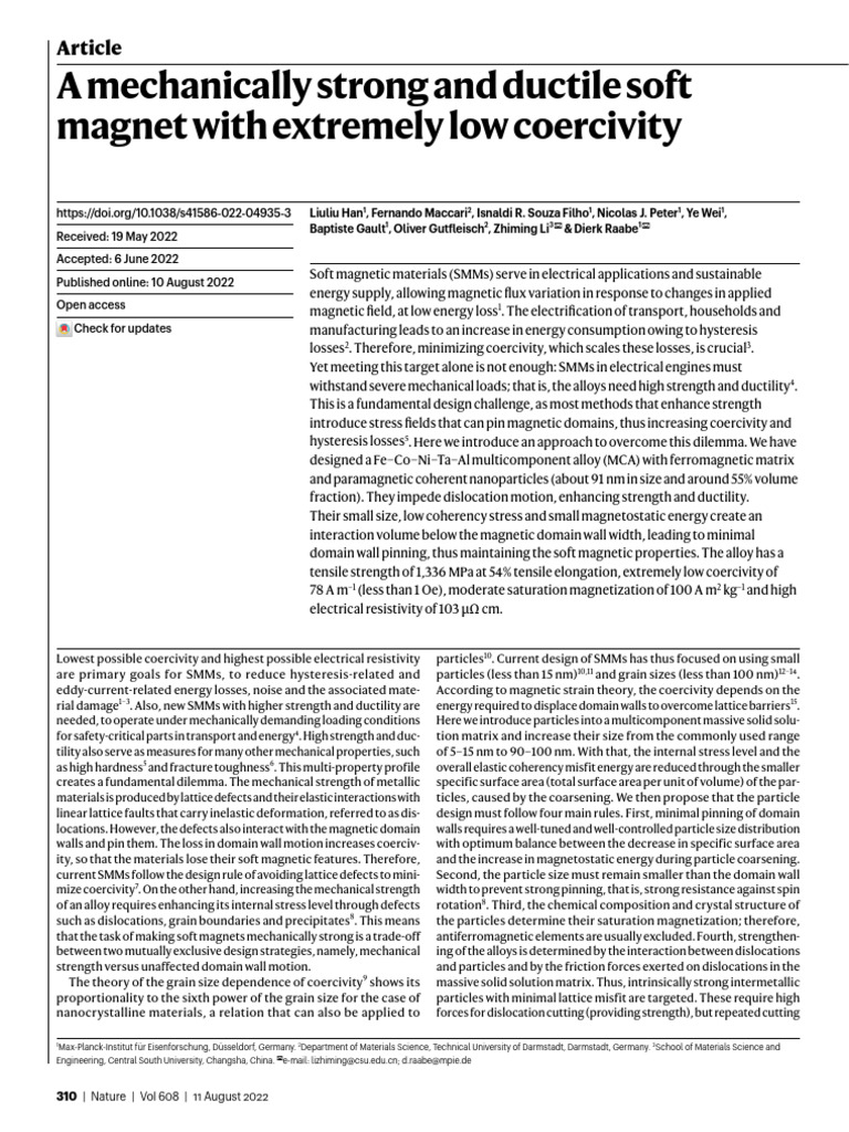 A Mechanically Strong and Ductile Soft Magnet | PDF | Strength Of ...