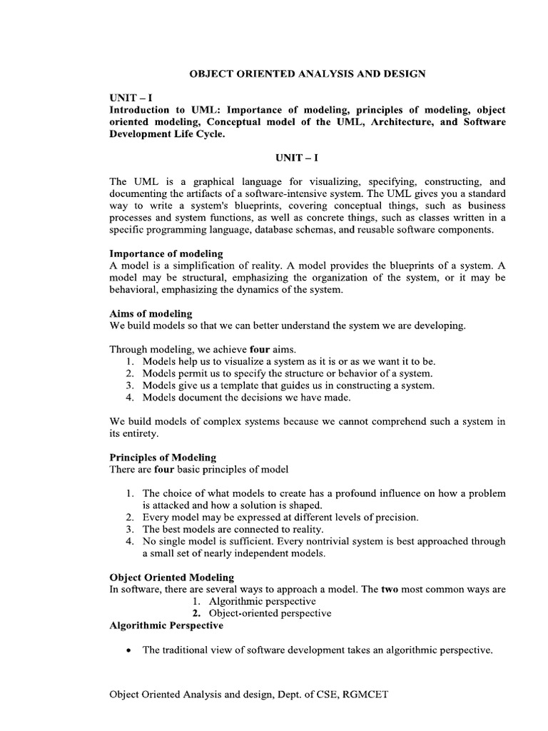Oops And Uml Unit 1 And 2 Pdf