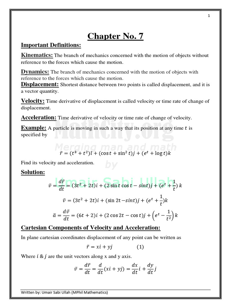 Ch07 Kinematics Umair Sabi Ullah | PDF | Velocity | Acceleration