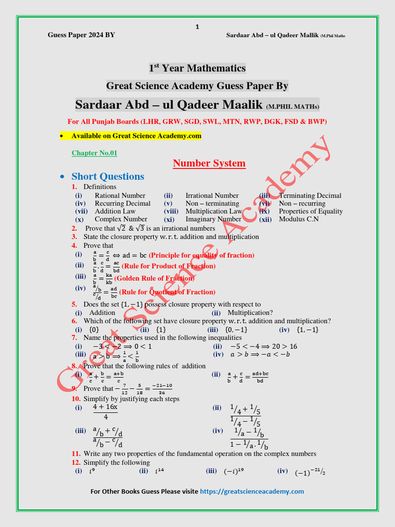 11th-Guess-Paper-2024 | Download Free PDF | Matrix (Mathematics) | Determinant