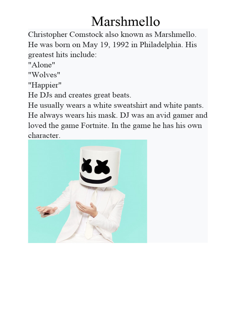 Christopher Comstock Also Known As Marshmello | PDF