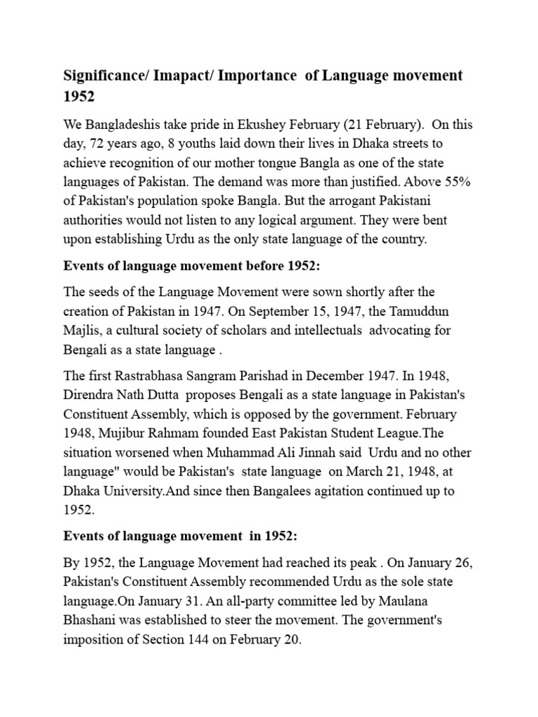 Language Movement 1952 | PDF | Bengal | Bangladesh
