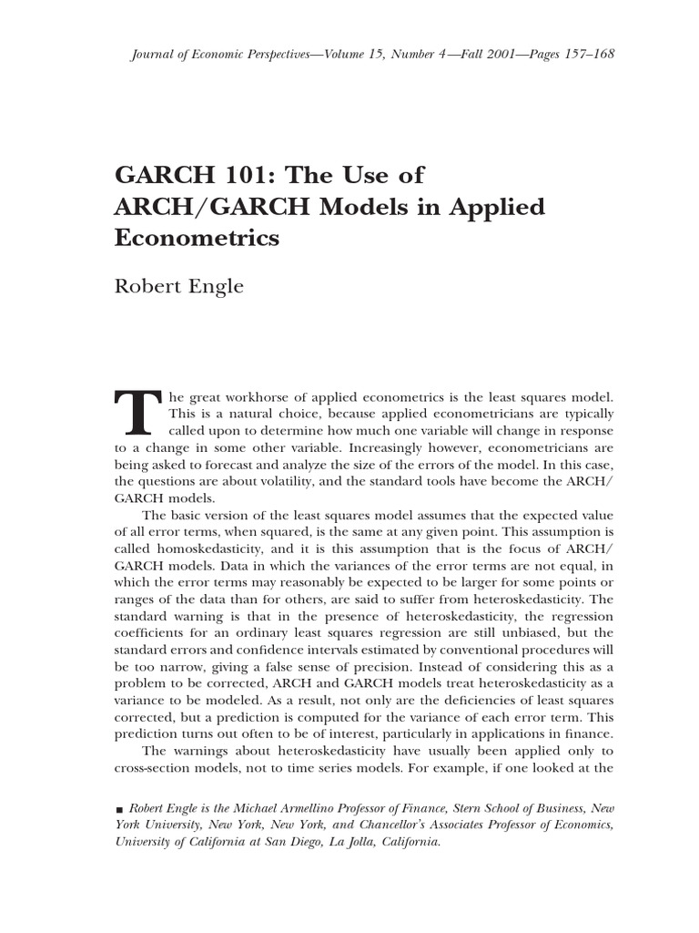 Engle 2010 Garch 101 The Use of Arch Garch Models in Applied ...