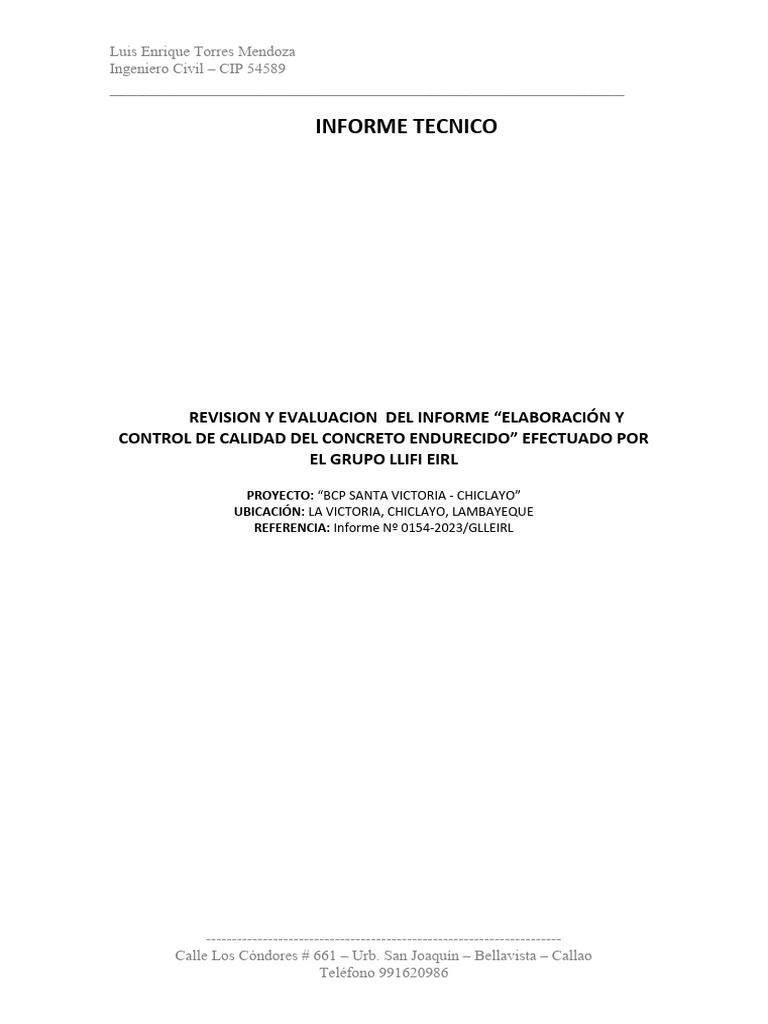 Modelo de Informe Tecnico | PDF | Hormigón | Ingeniero civil