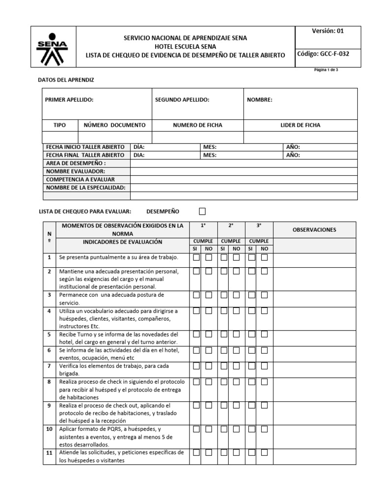 Lista de Chequeo Desempeño Recepción | PDF | Hotel