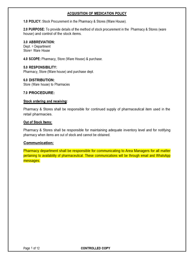 Sop For CPD, Warehouse & Stores Updated | PDF | Pharmacy | Inventory