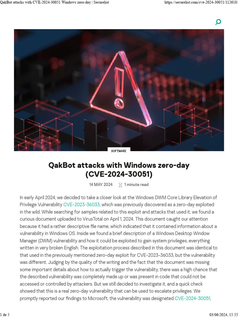 QakBot Exploits Windows Zero-Day | PDF | Vulnerability (Computing) | Computing