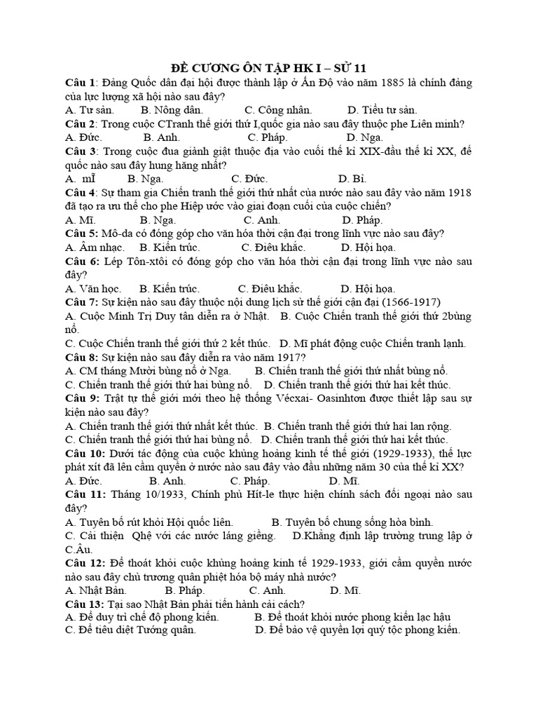 ÔN TẬP HKI - SỬ 11 | PDF