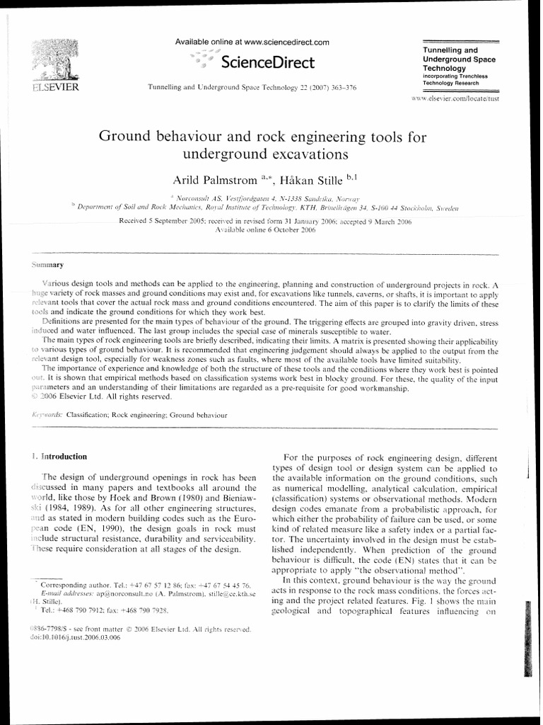 Underground Rock Engineering Tools | PDF
