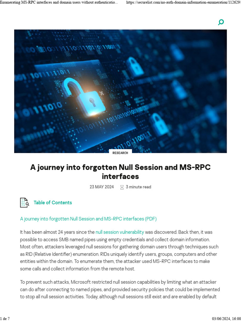 Enumerating MS-RPC Interfaces and Domain Users Without Authentication Securelist | PDF ...