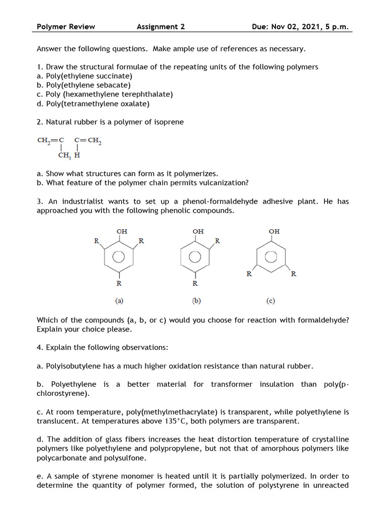 Polymer Structure and Properties Quiz | PDF | Polymers | Copolymer