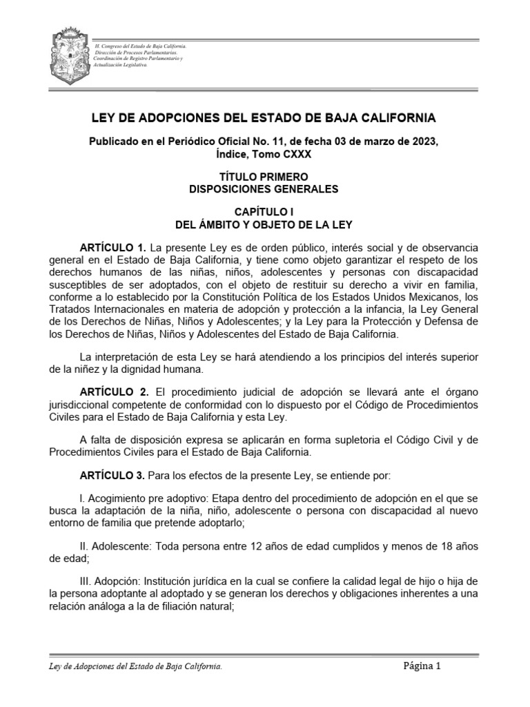 Ley de Adopciones en Baja California | PDF | Adopción | Trabajo Social