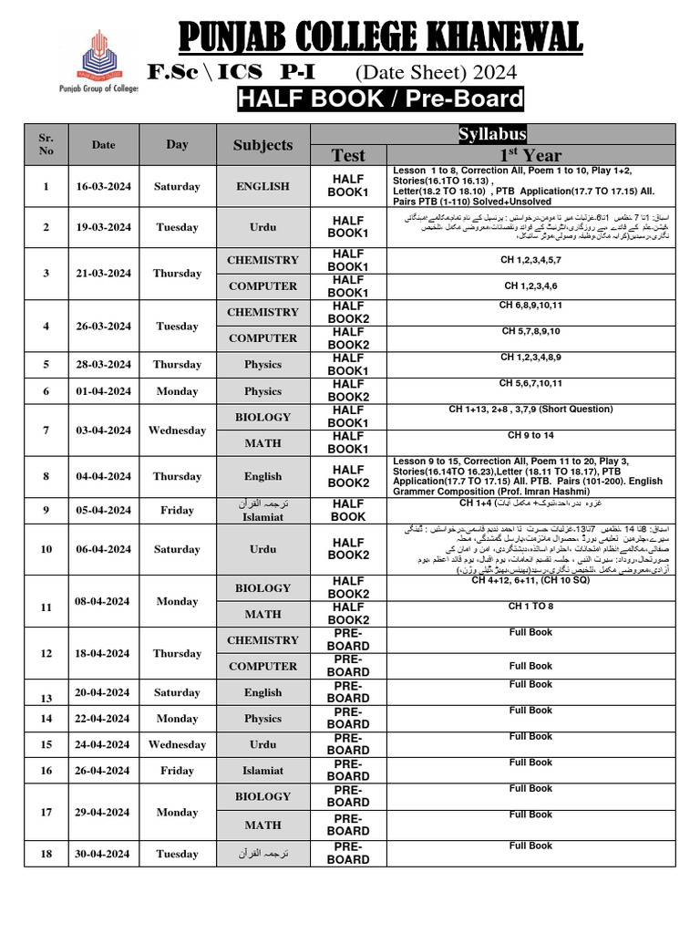 Pre Board & Half Book - 2024 Updated P1 | PDF