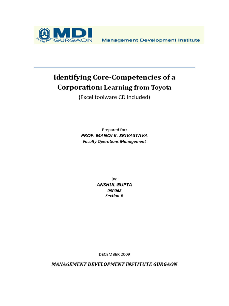 Identifying Core-Competencies of A Corporation Learning From Toyota ...