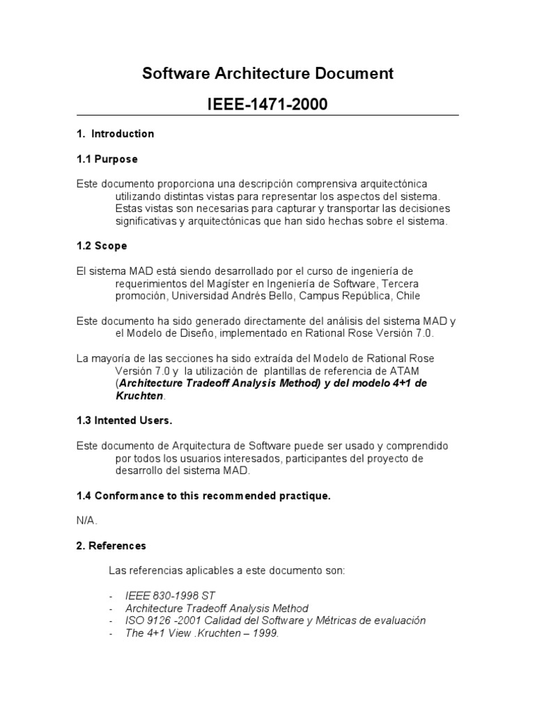Documento de Arquitectura IEEE 1471 | PDF | Marco de software | Software