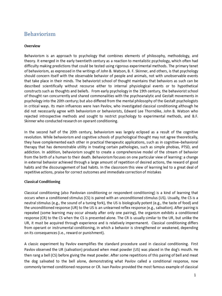 Behaviorism | Download Free PDF | Classical Conditioning | Behaviorism