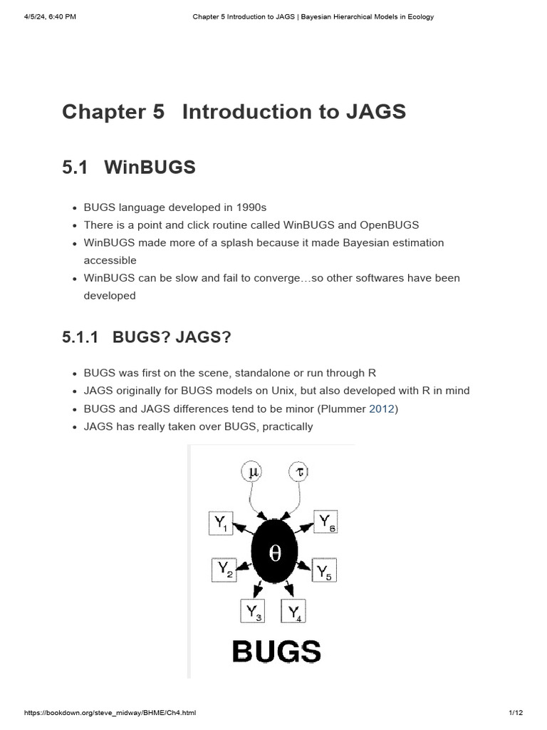 Chapter 5 Introduction To JAGS - Bayesian Hierarchical Models in Ecology | PDF | Bayesian ...