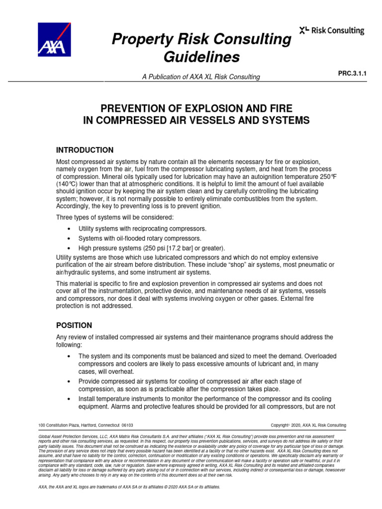 Property Risk Consulting Guidelines: Prevention of Explosion and Fire in Compressed Air Vessels ...
