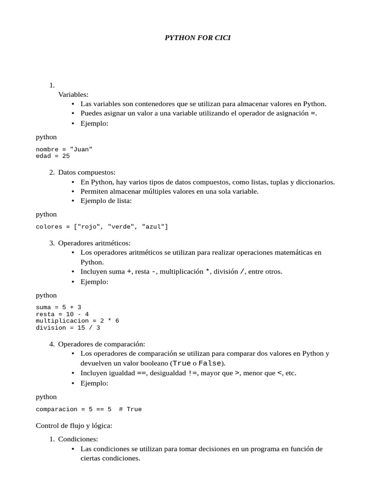 Python For Cici | PDF | Python (lenguaje de programación) | Lógica ...