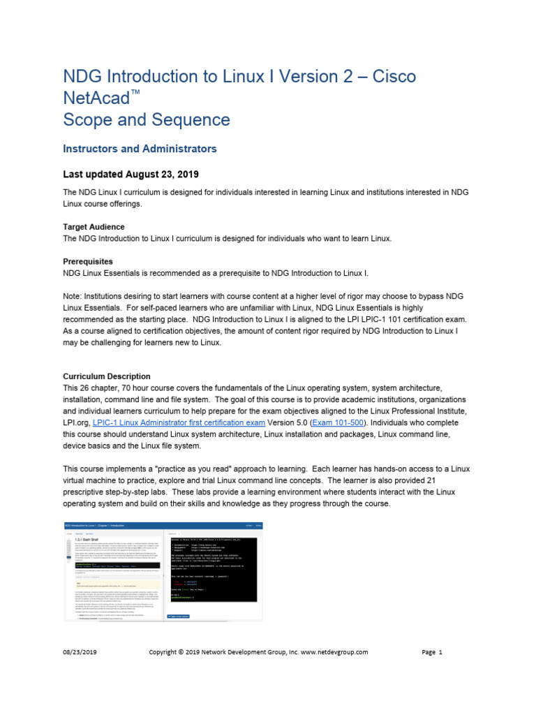 NDG Linux 1 v2 Scope and Sequence | PDF | Linux | Command Line Interface