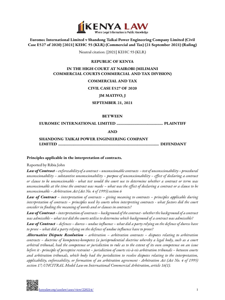 Euromec International Limited V Shandong Taikai Power Engineering ...