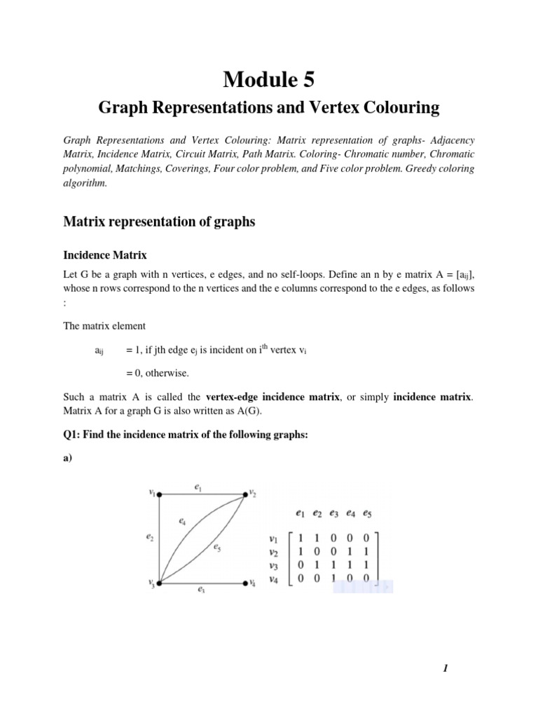 GT - Module 5 New | PDF | Vertex (Graph Theory) | Matrix (Mathematics)