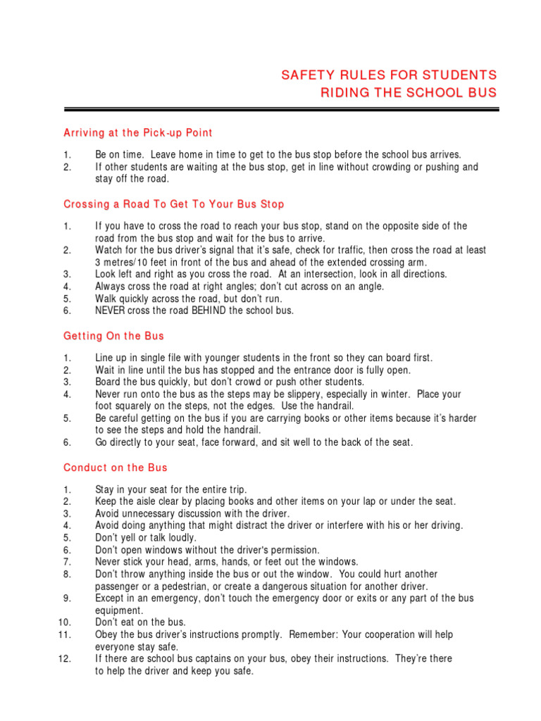 Transportation Student Safety Rules | PDF | School Bus | Traffic