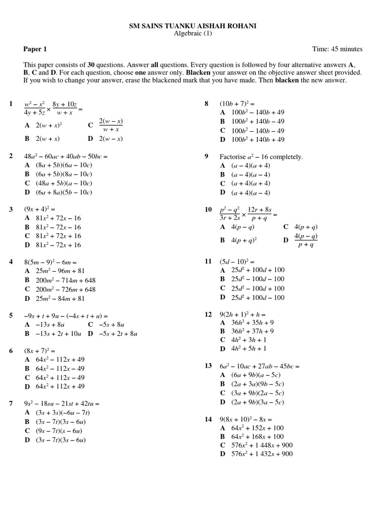 Latihan Addmath SM Sains Tuanku Aishah Rohani | PDF | Inequality ...