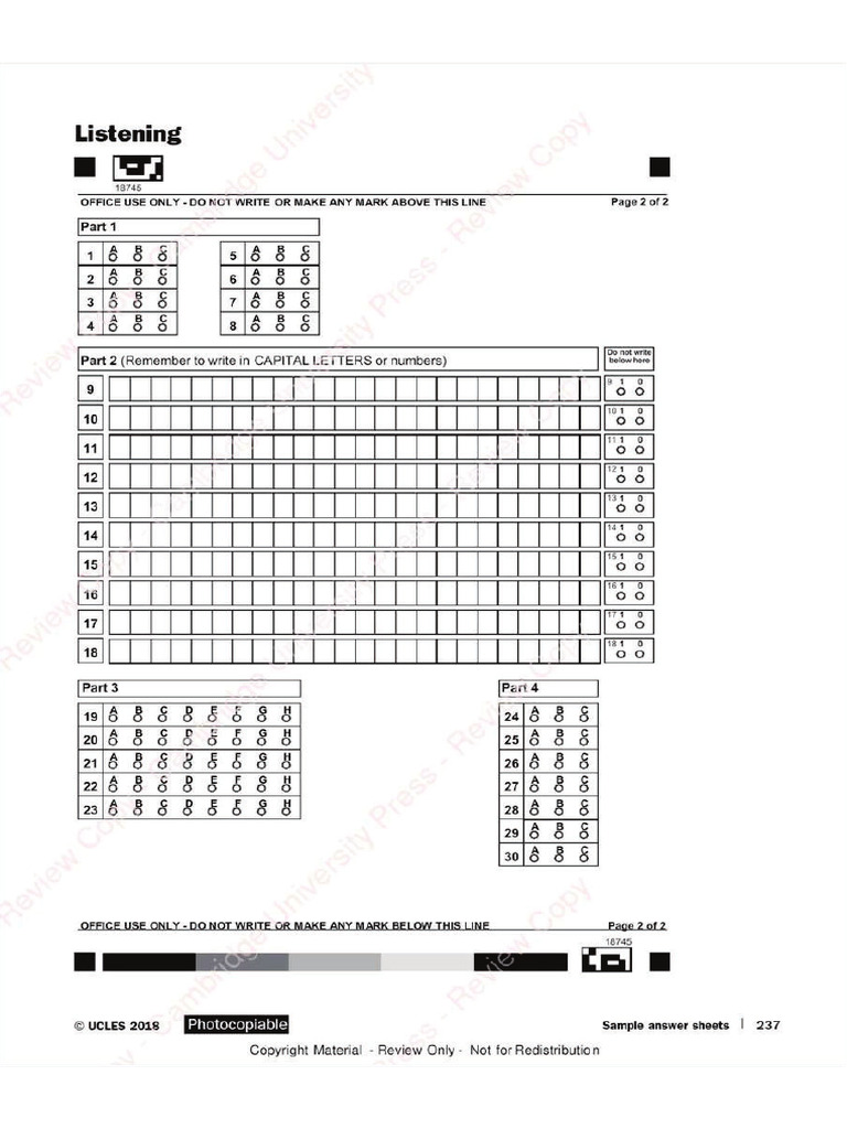 Answer Sheet Listening | PDF