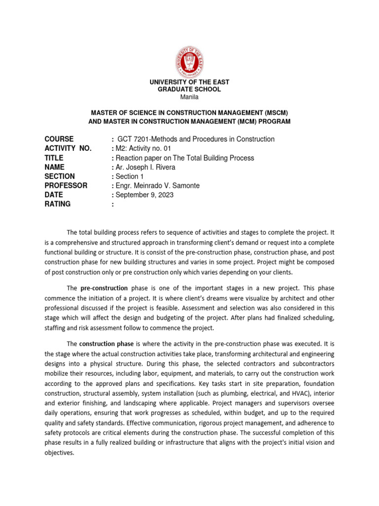 GCT7201 - M2 Activity No.1 - Reaction Paper | Download Free PDF | Construction Management | Safety