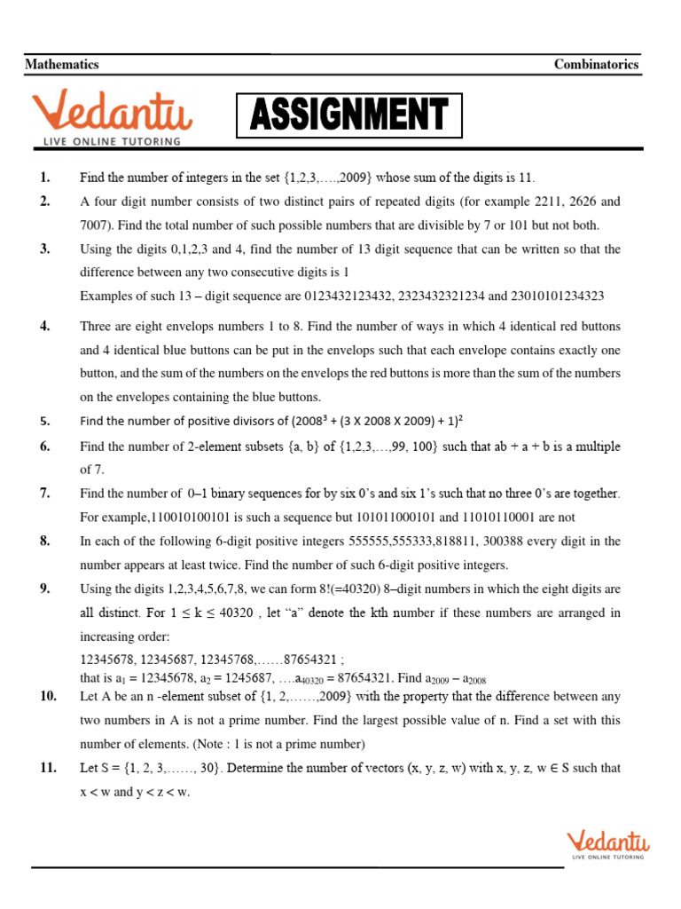 Combinatorial Math Problems and Solutions | PDF | Numbers | Sequence