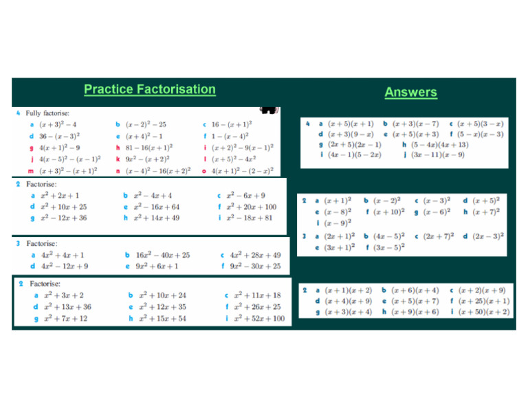 Practice Factorisation | PDF