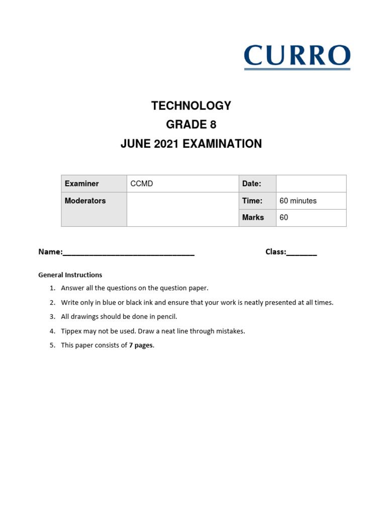 Grade 8 Technology Exam | PDF | Paper | Bridge